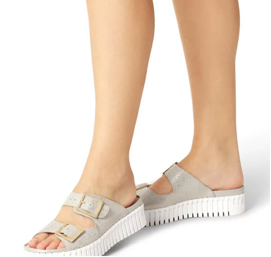 Tulip 1031 - The Mid Platform Dual Buckle Sandal in Silver – Shoes 'N' More